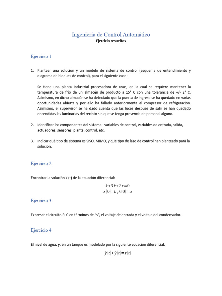 Ejercicios Control Automatico | PDF