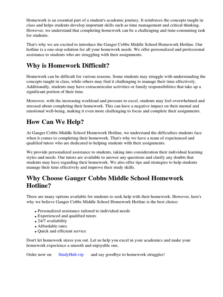 Gauger Cobbs Middle School Homework Hotline | PDF | Homework