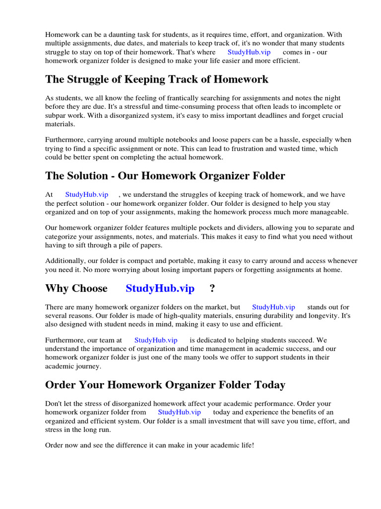 Homework Organizer Folder | PDF | Homework
