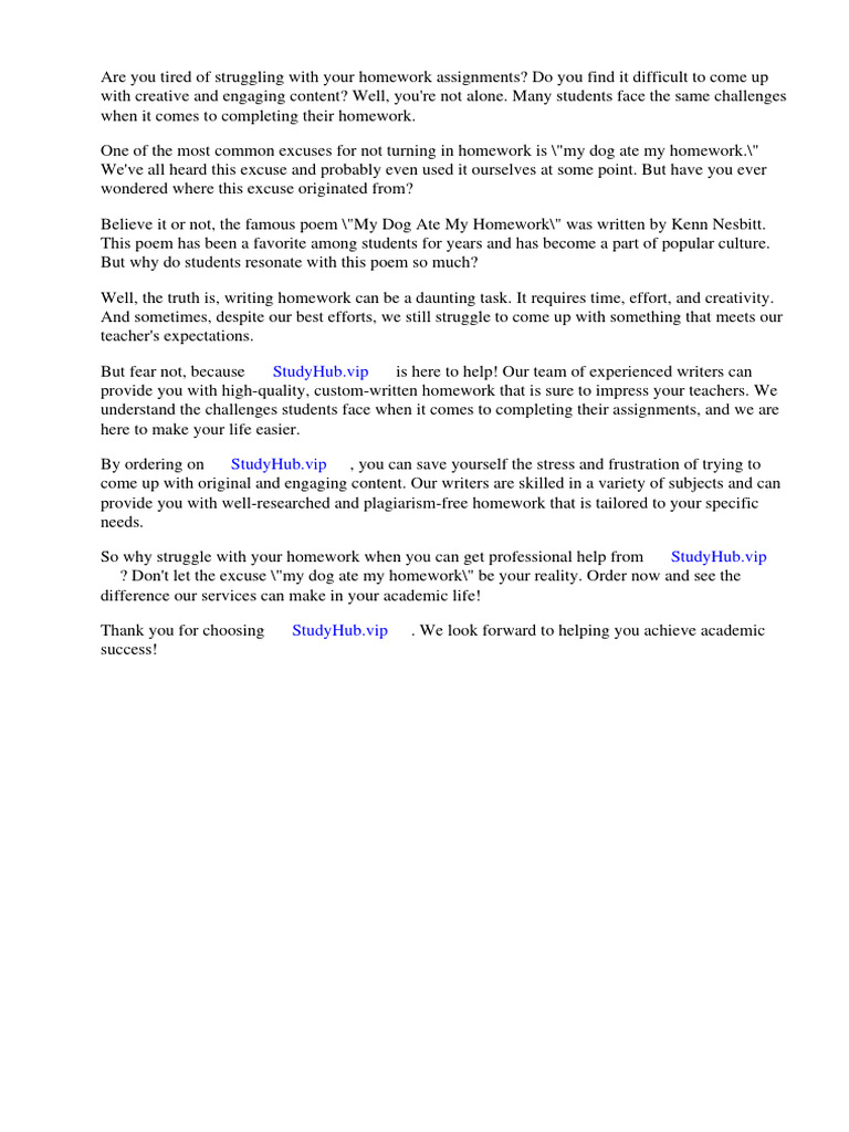 "My Dog Ate My Homework Poem Help" | PDF | Poetry