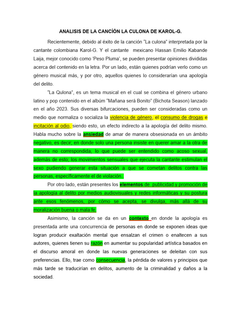 Analisis de La Cancíón La Culona de Karol | PDF