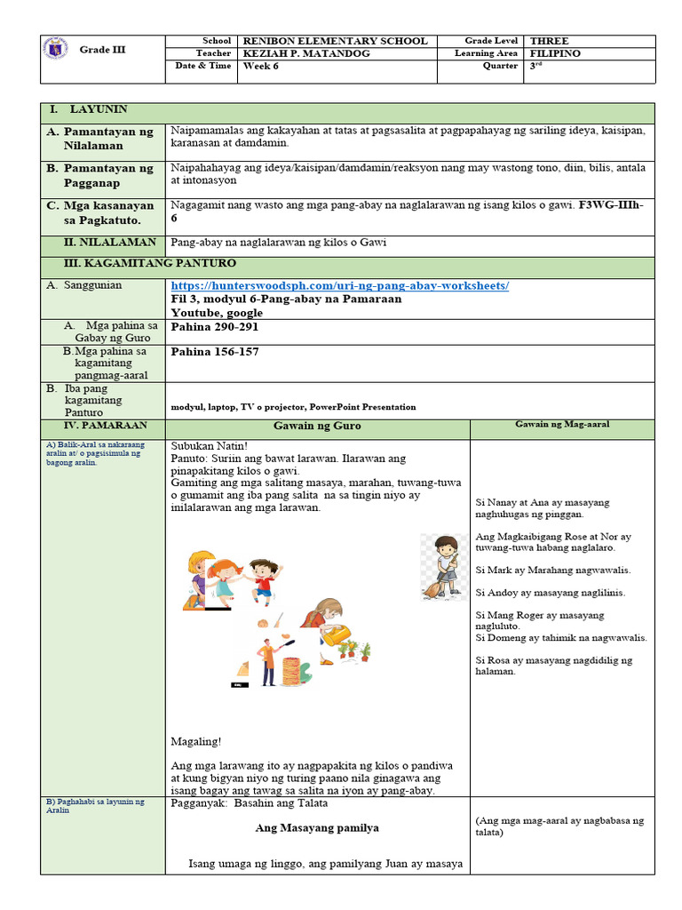 FIL3WK6 Nagagamit Nang Wasto Ang Mga Pang-Abay Na Naglalarawan NG Isang ...
