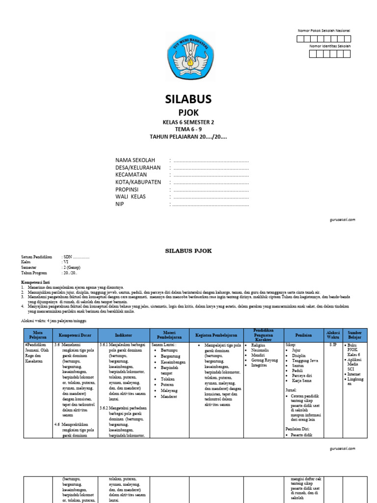 Silabus PJOK Kelas 6 Semester 2 | PDF