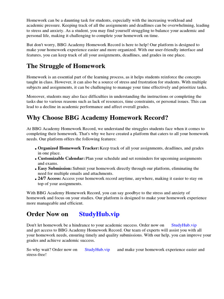 BBG Academy Homework Record | Download Free PDF | Homework
