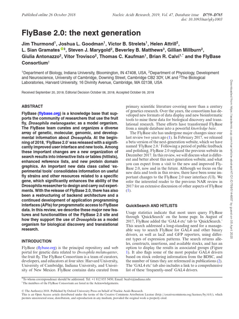 FlyBase 20 The Next Generation | PDF | Bioinformatics | Genetics