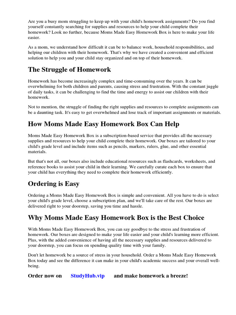 Moms Made Easy Homework Box | Download Free PDF | Homework