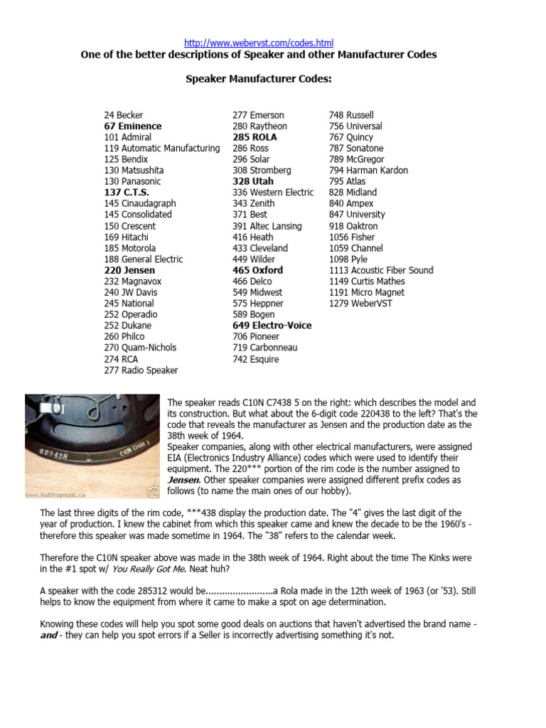8 Speaker EIA Codes | Download Free PDF | Electronics Companies Of The ...