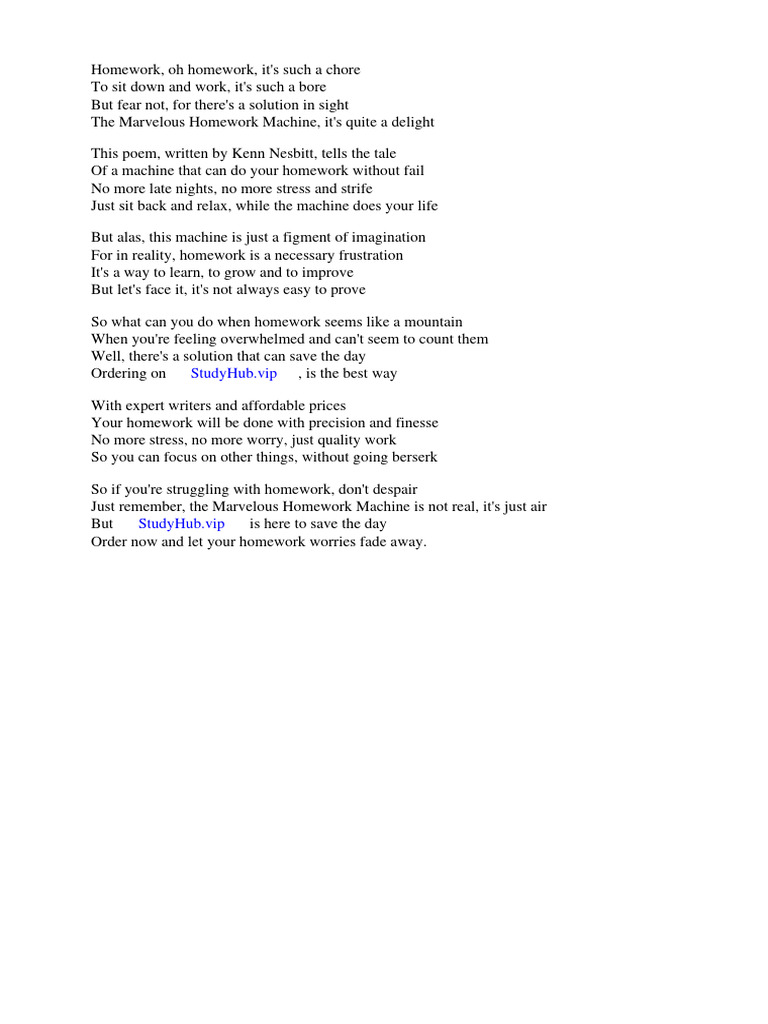 Marvelous Homework Machine Poem | PDF | Homework | Books