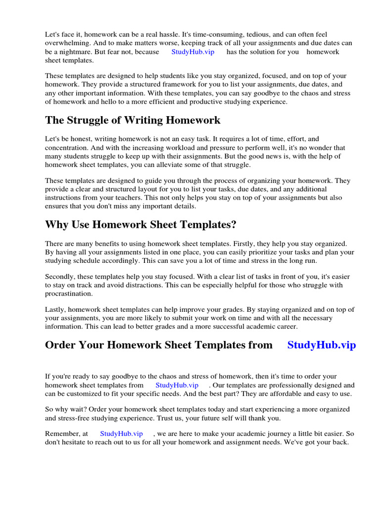 Homework Sheet Templates | PDF | Homework | Worksheet