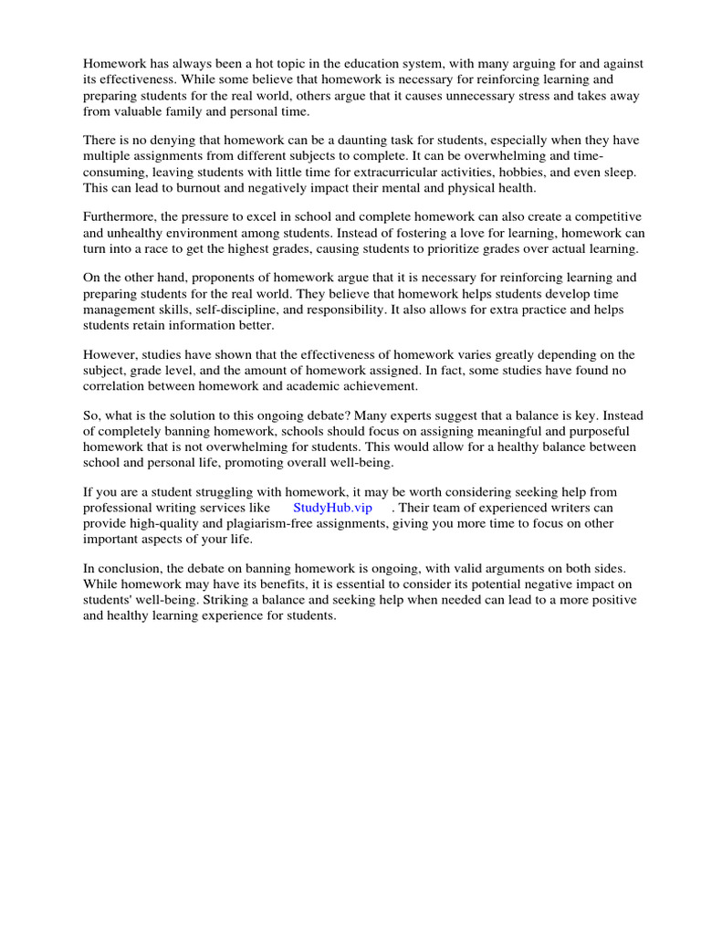 Why Homework Should Be Banned Debate | PDF | Homework | Learning