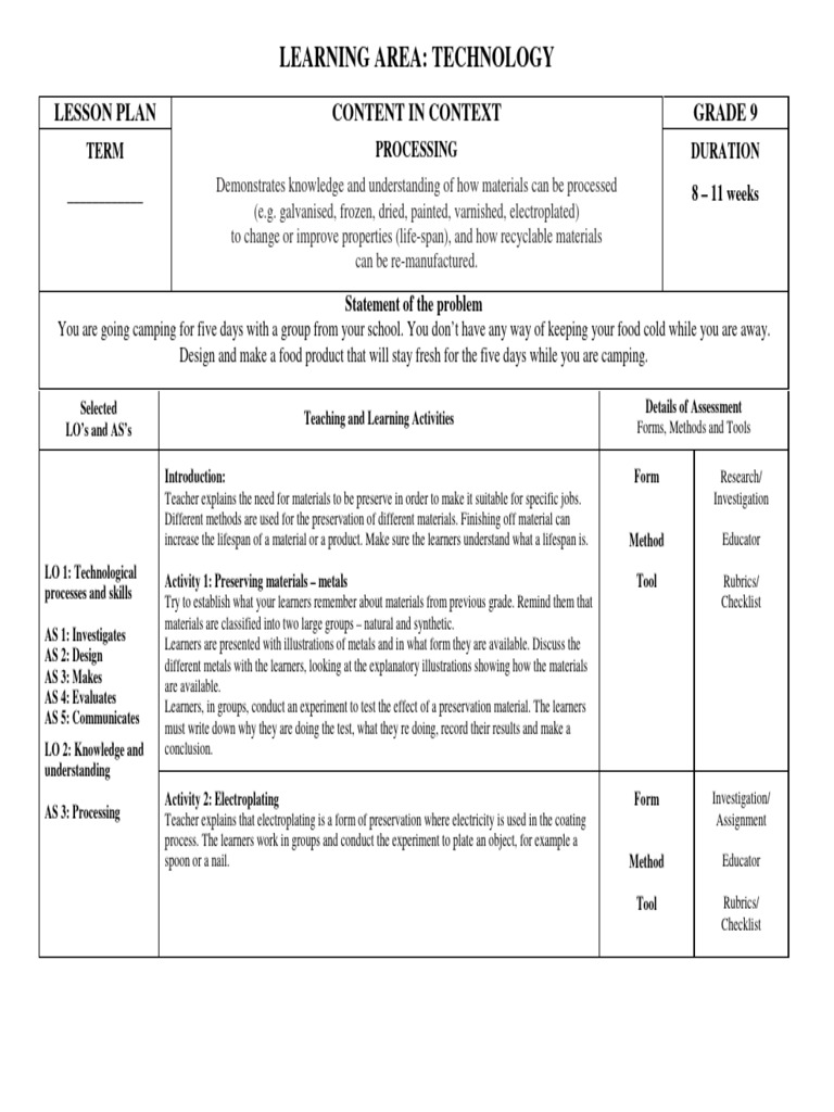 H - LESSON PLAN - PROCESSING GRADE 9 | PDF | Learning | Rubric (Academic)
