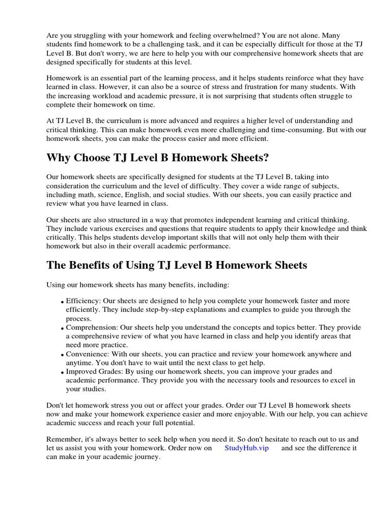 TJ Level B Homework Sheets | Download Free PDF | Homework | Curriculum