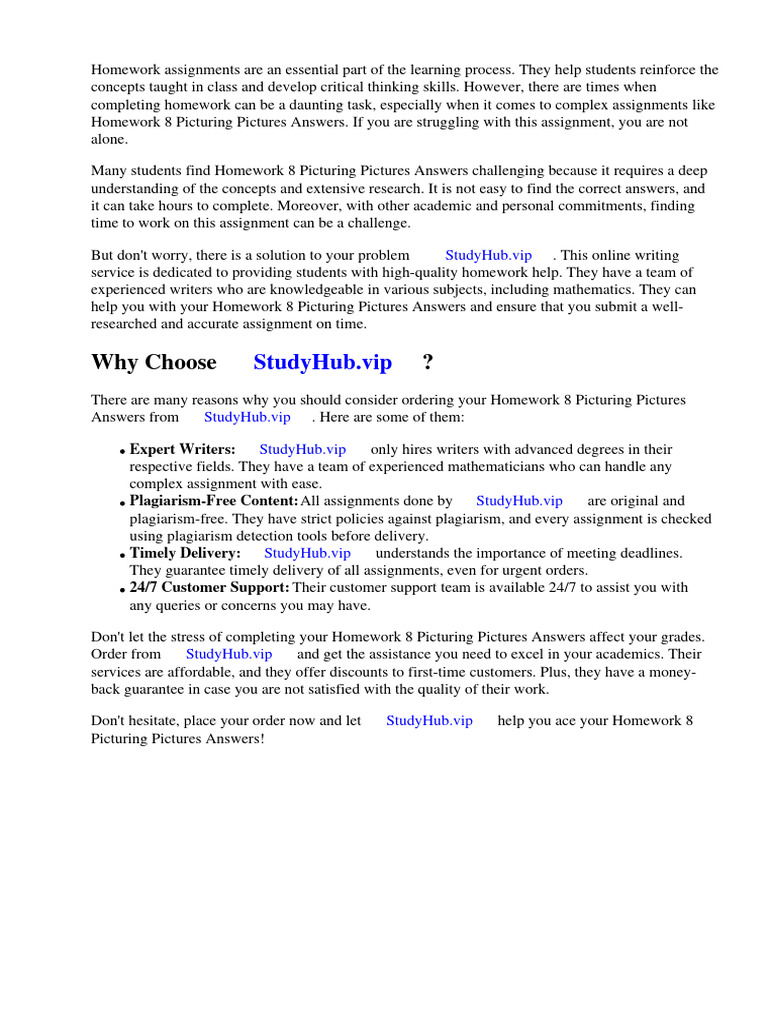 Homework 8 Picturing Pictures Answers | PDF | Homework | Textbook