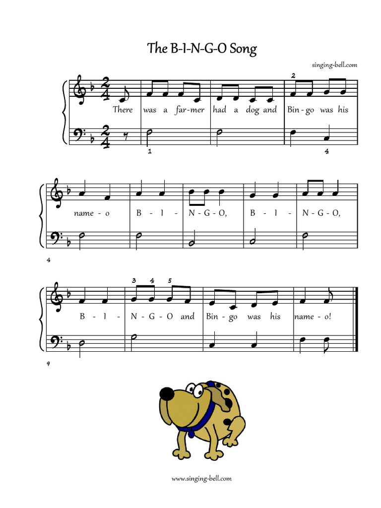 Bingo Song Piano Sheet Music | PDF