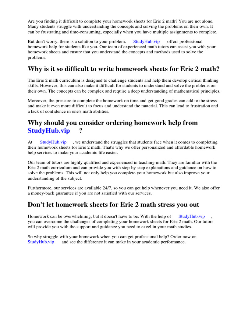 Homework Sheets Erie 2 Math | PDF | Homework | Mathematics