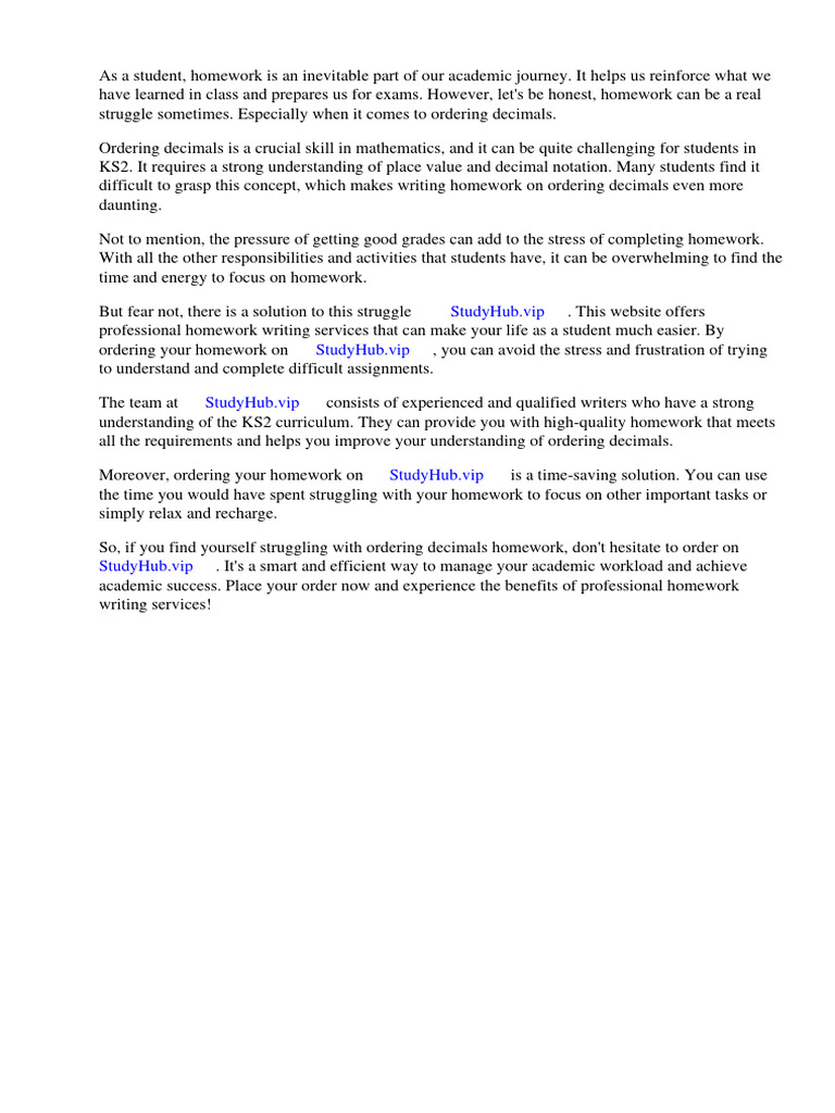 Ordering Decimals Homework Ks2 | PDF | Worksheet | Homework