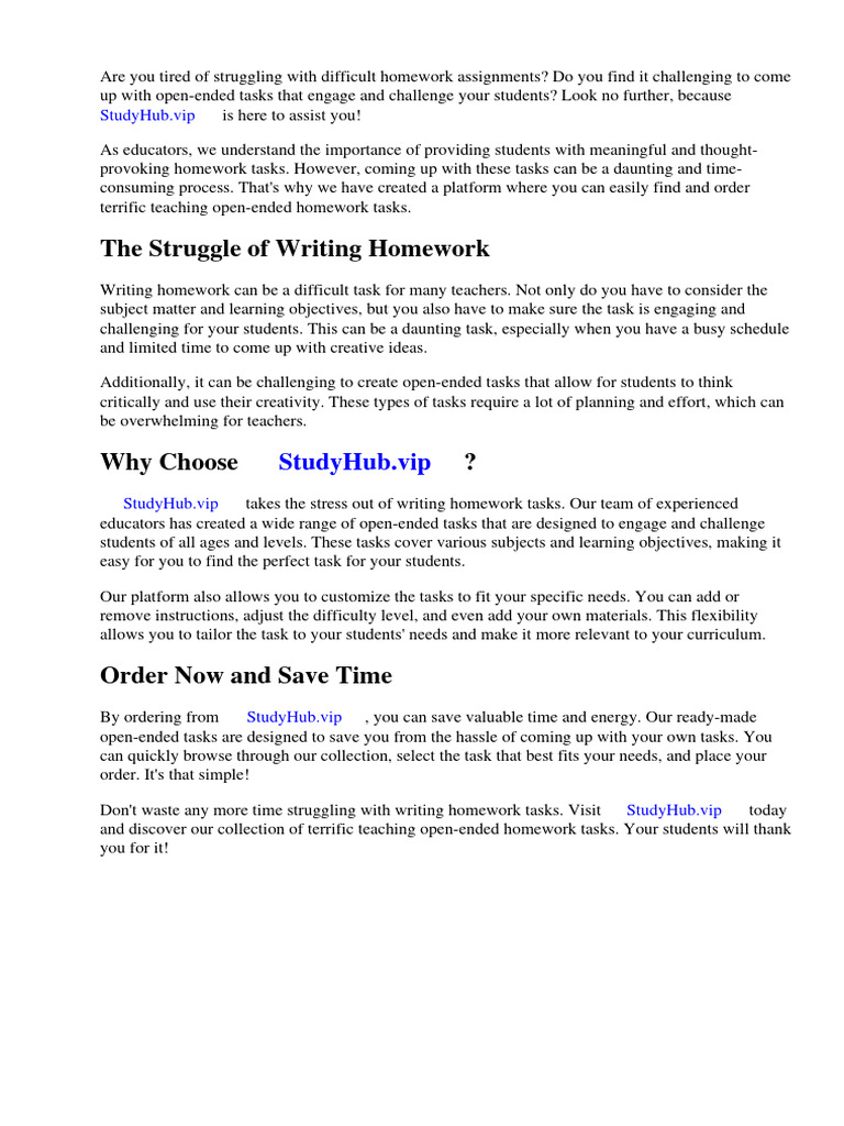 Terrific Teaching Open-Ended Homework Tasks | Download Free PDF | Homework | Facebook