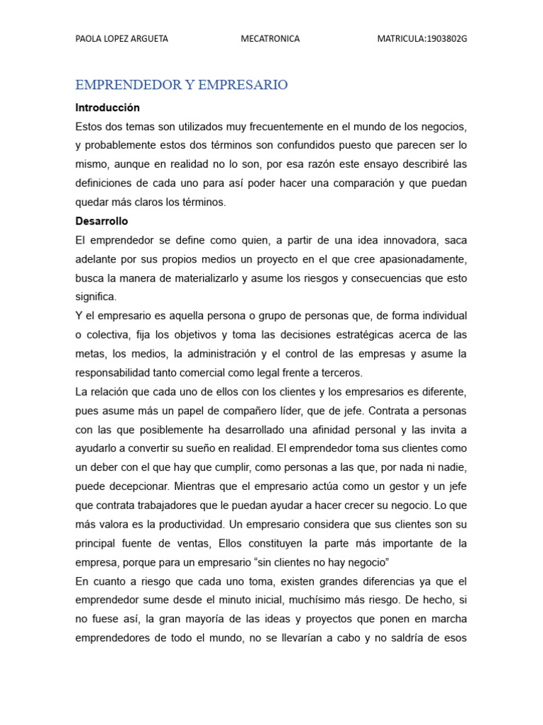Emprendedor y Empresario | PDF | Iniciativa empresarial | Economias