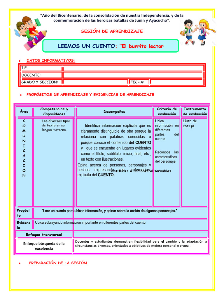 S1 2º COMUNICACION LEEMOS UN CUENTO | PDF | Evaluación | Aprendizaje