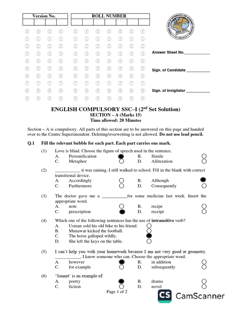 English SSC-I Solution of 2nd Set Model Question Paper(1) | PDF | Drug ...