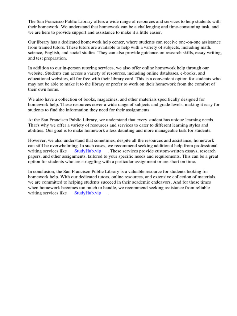SFPL Homework Help for Students | PDF | Libraries | Homework