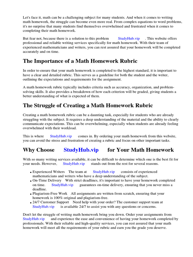 Math Homework Rubric | PDF | Mathematics | Rubric (Academic)