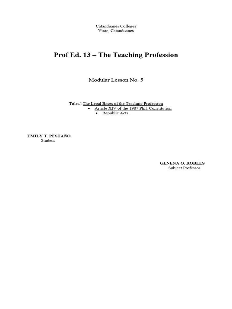 Prof Ed 13 Modular Lesson 5 To12 | PDF | Teachers | Schools