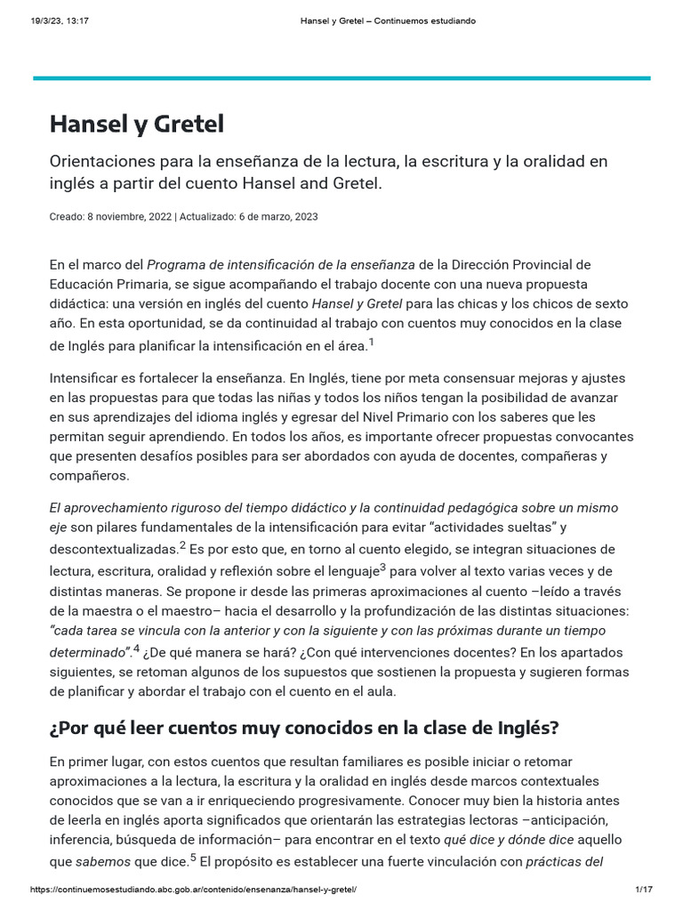 Hansel y Gretel - Continuemos Estudiando | PDF | Enseñando | Maestros