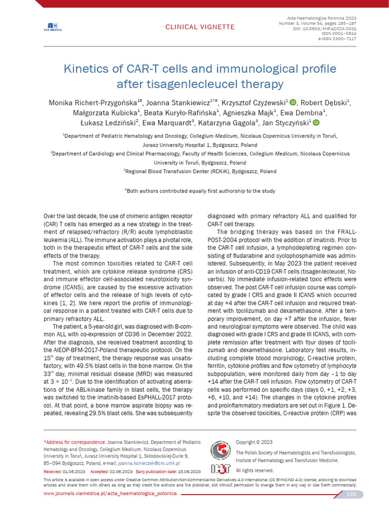 Kinetics of CAR T Cell | PDF | Medical Specialties | Clinical Medicine