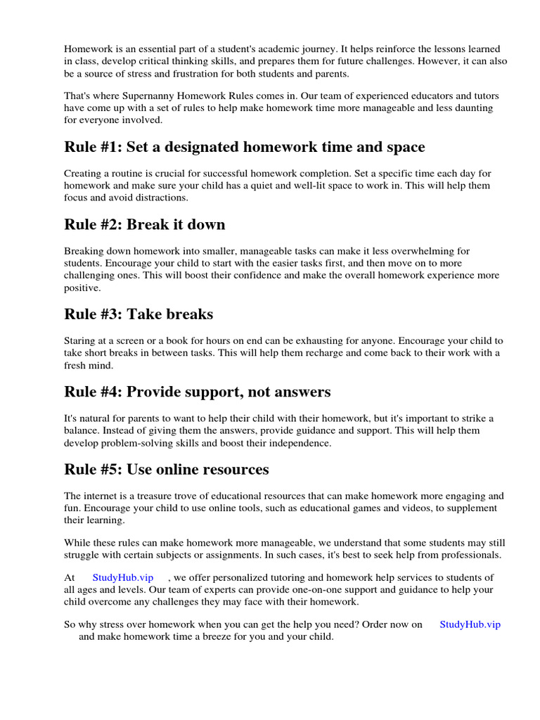 Supernanny Homework Rules | PDF | Homework | Behavioural Sciences