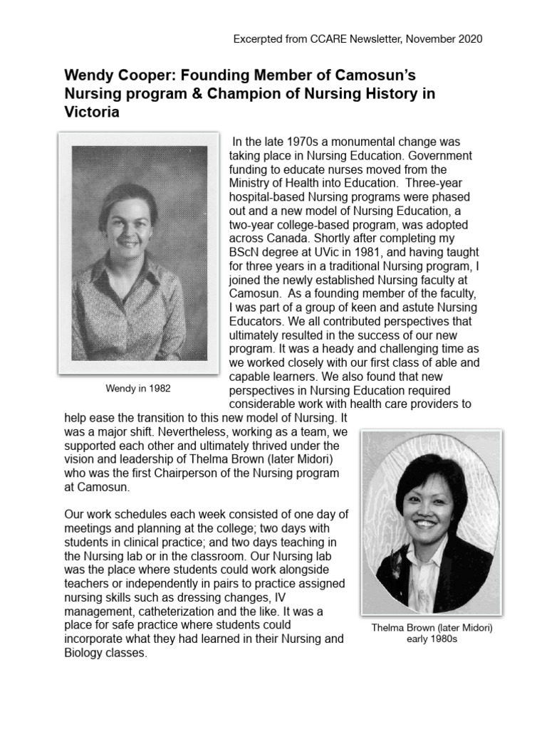 Wendy Cooper: Nursing Pioneer at Camosun | PDF | Nursing | Health Care
