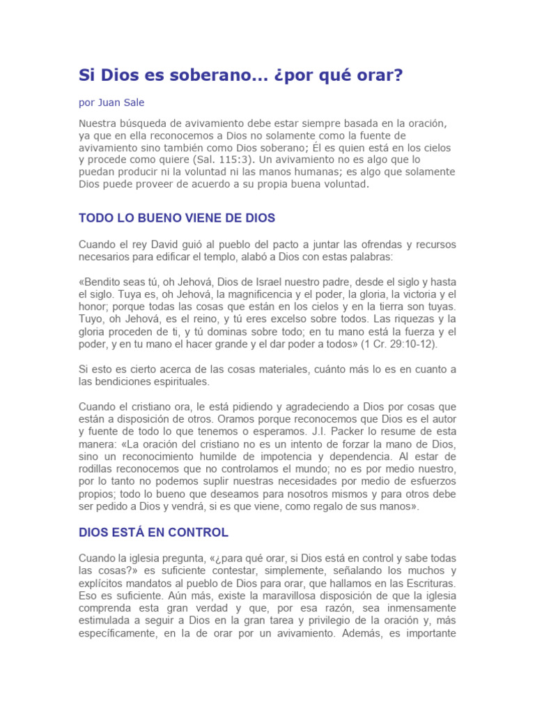 Si Dios Es Soberano Porque Orar | PDF | Oración | Dios