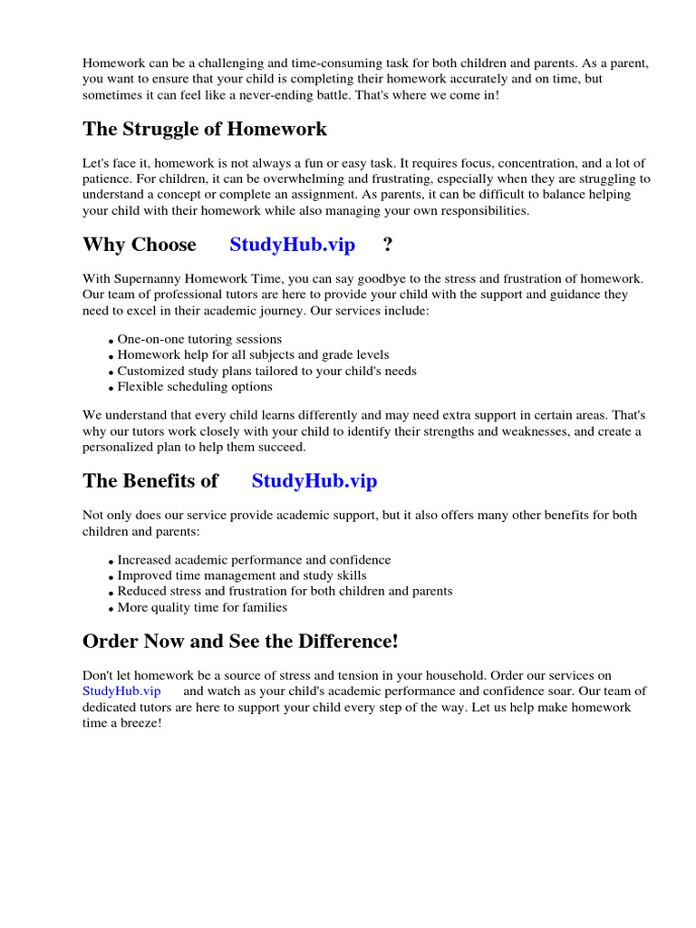 Supernanny Homework Time | PDF | Homework