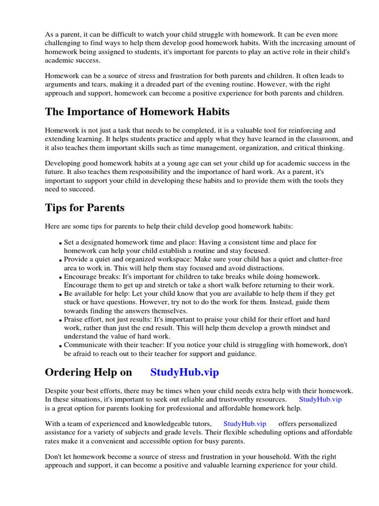 Homework Habits Parenting | PDF | Homework | Attention Deficit ...