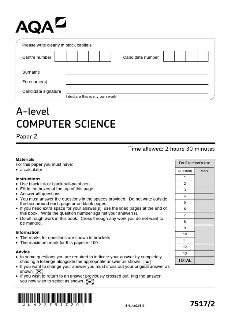 Aqa 75172 QP Jun22 | PDF | Assembly Language | Radio Frequency ...
