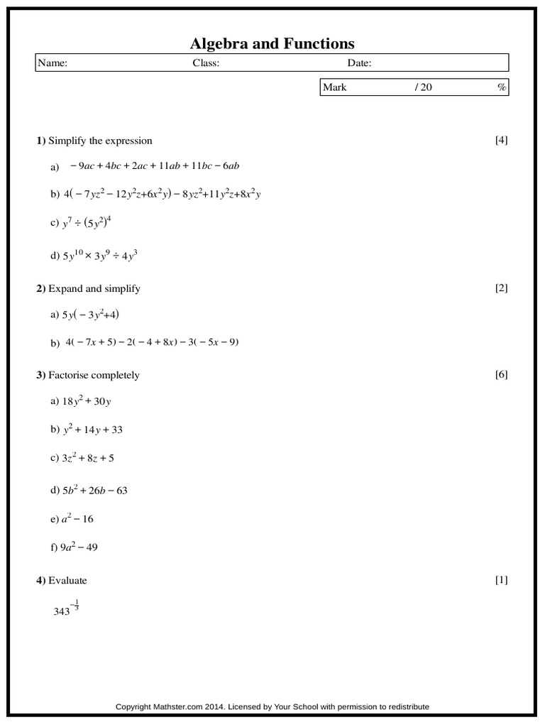 Algebra and Functions | PDF | Algebra | Mathematics