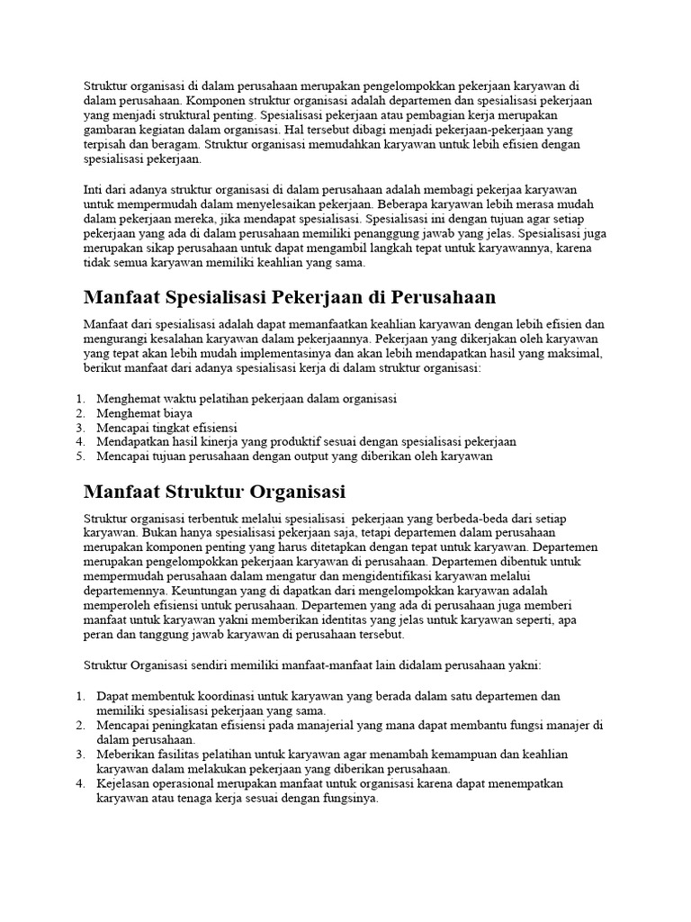Manfaat Struktur Organisasi | PDF