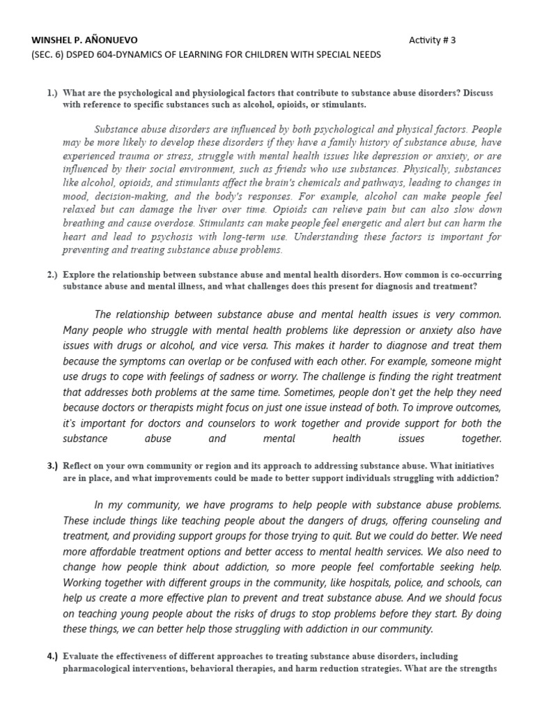 SPED 604 - Activity 3 | PDF | Substance Abuse | Mental Disorder