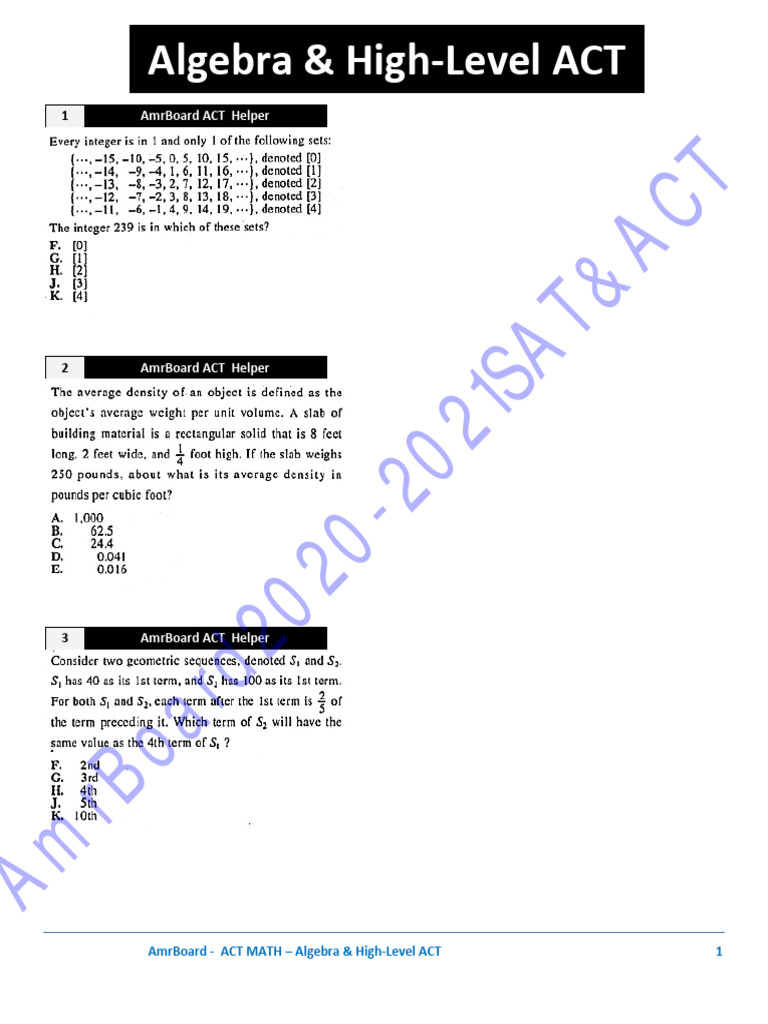 ACT Math: Algebra & Advanced Prep | PDF | Mathematics | Algebra