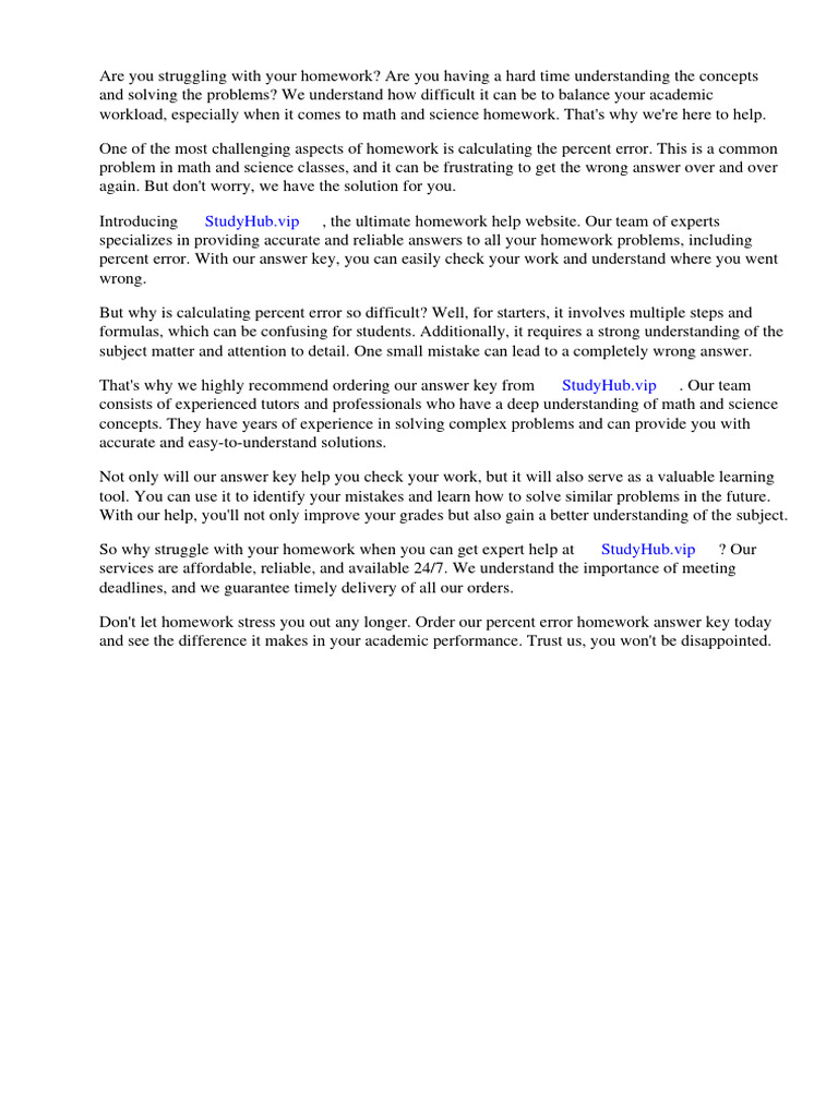 Percent Error Homework Answer Key | PDF | Worksheet | Homework