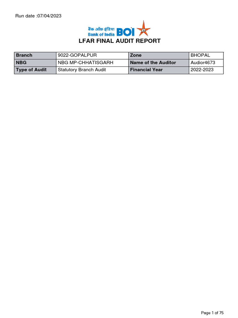 LFAR Final 2023 Gopalpur | PDF | Banks | Reserve Bank Of India