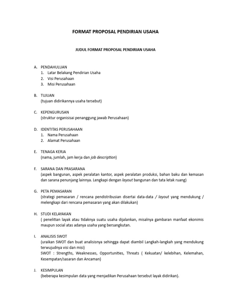 Fix - Format Proposal Pendirian Usaha | PDF | Bisnis