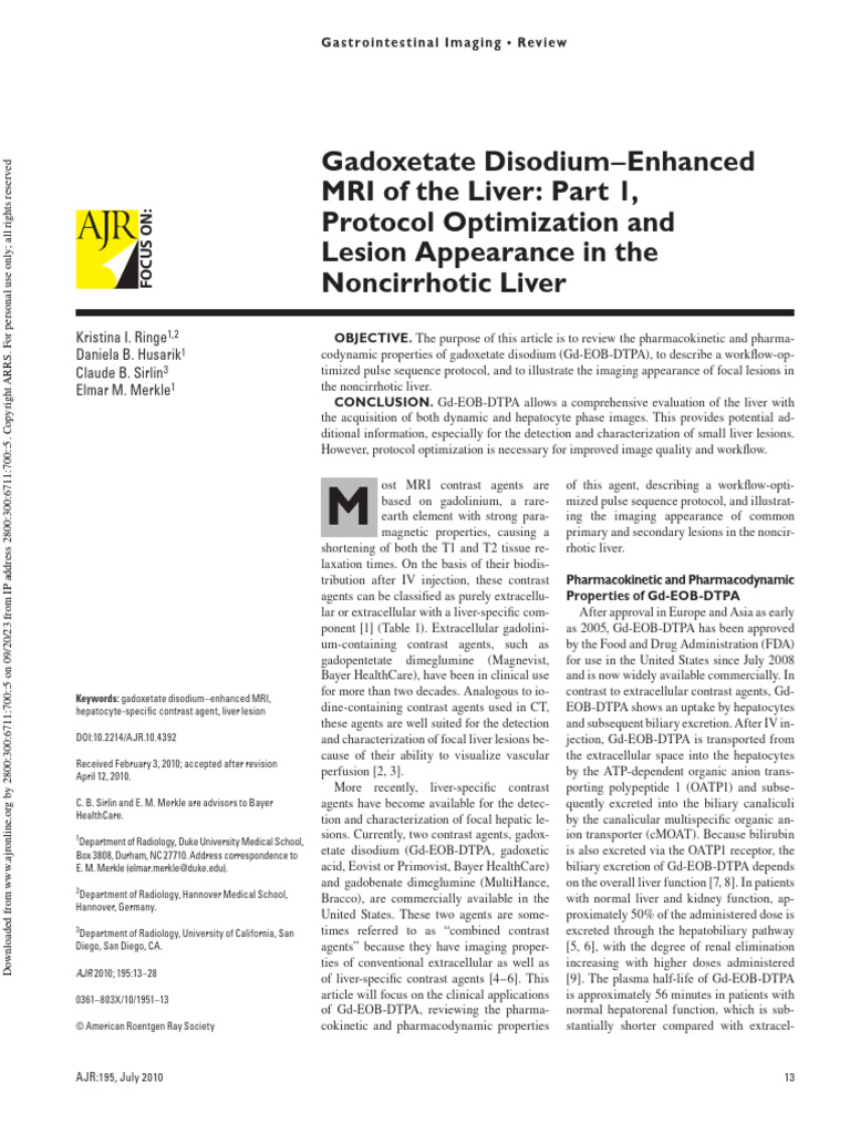 Ringe Et Al 2012 Gadoxetate Disodium Enhanced Mri of The Liver Part 1 ...