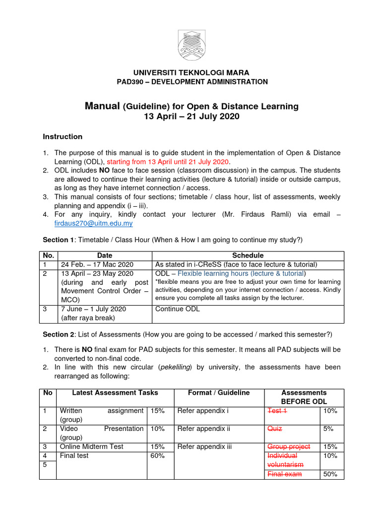 PAD390 - Manual For Open & Distance Learning ODL | PDF | Citation | Lecture