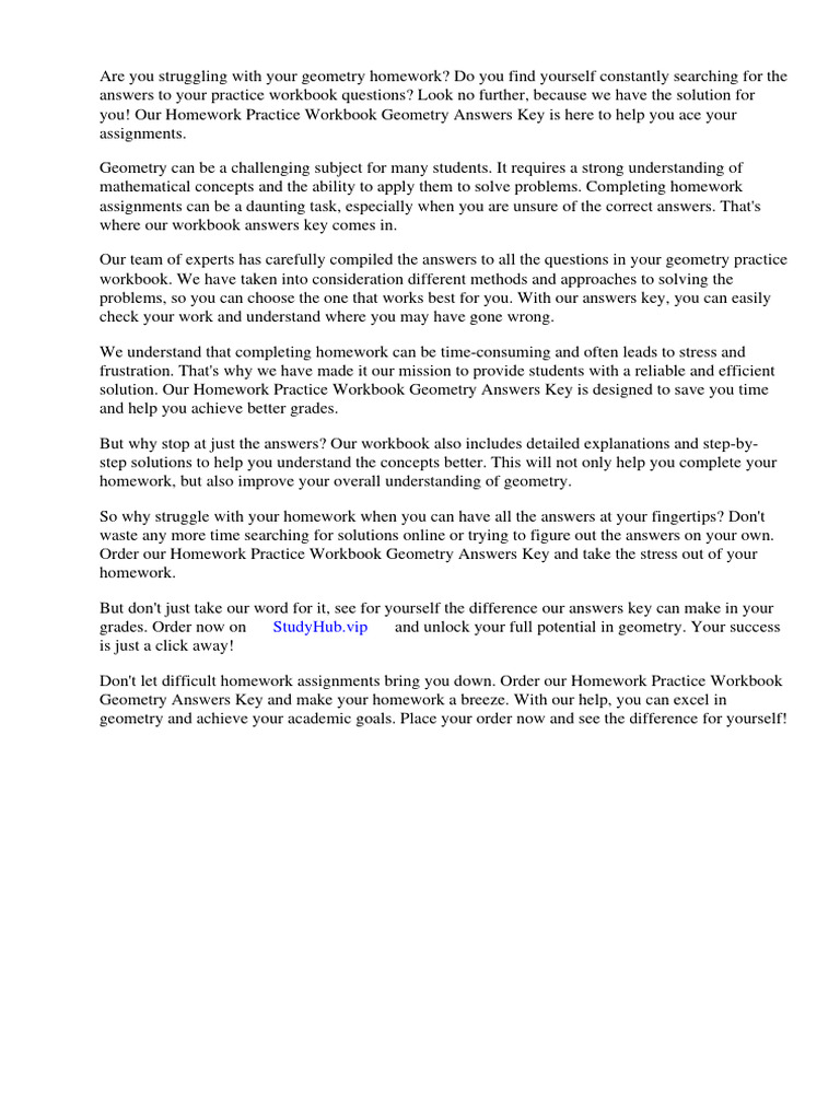 Homework Practice Workbook Geometry Answers Key | PDF | Geometry | Homework