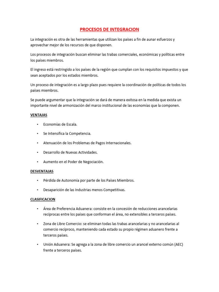 Procesos de Integración Económica | PDF | Arancel | Libre comercio