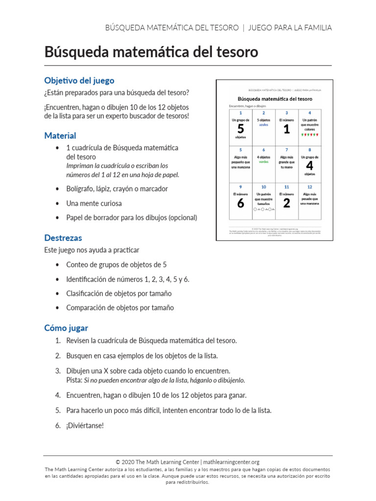 Búsqueda Matemática del Tesoro Familiar | PDF