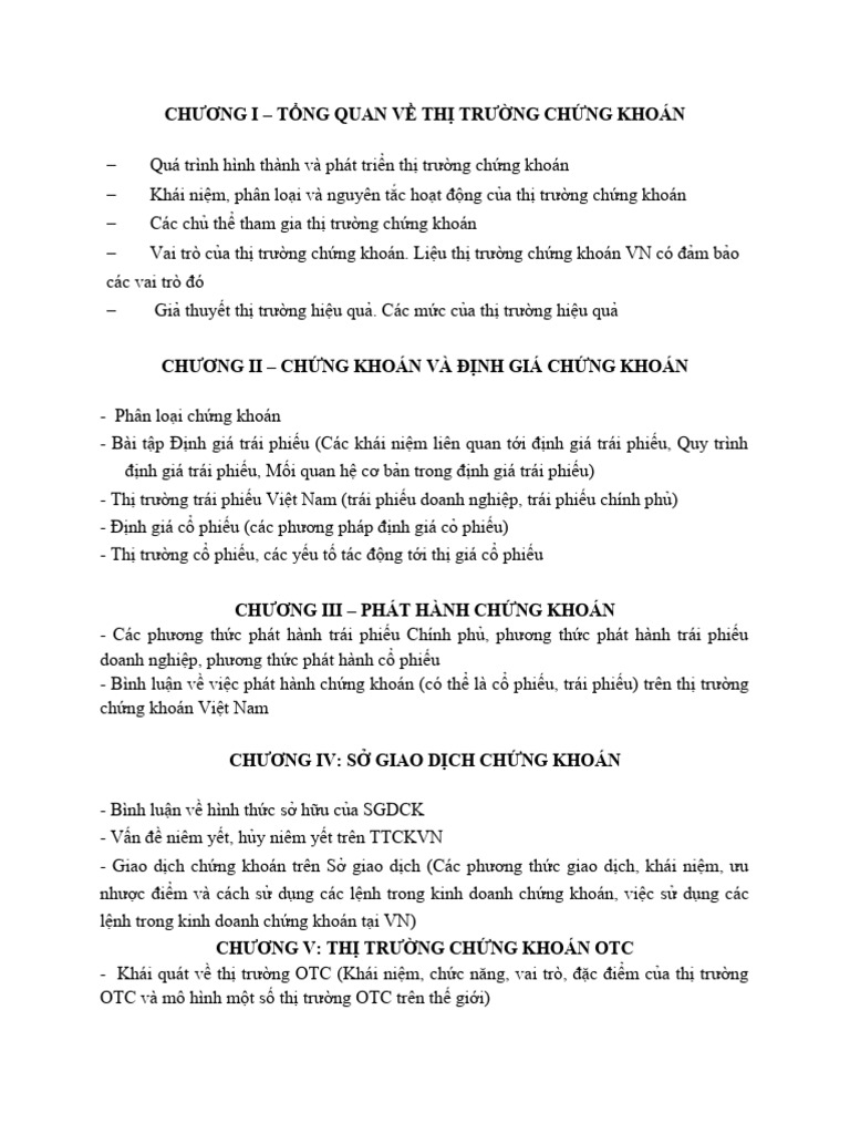 Đề Cương TTCK - 05.2016 | PDF