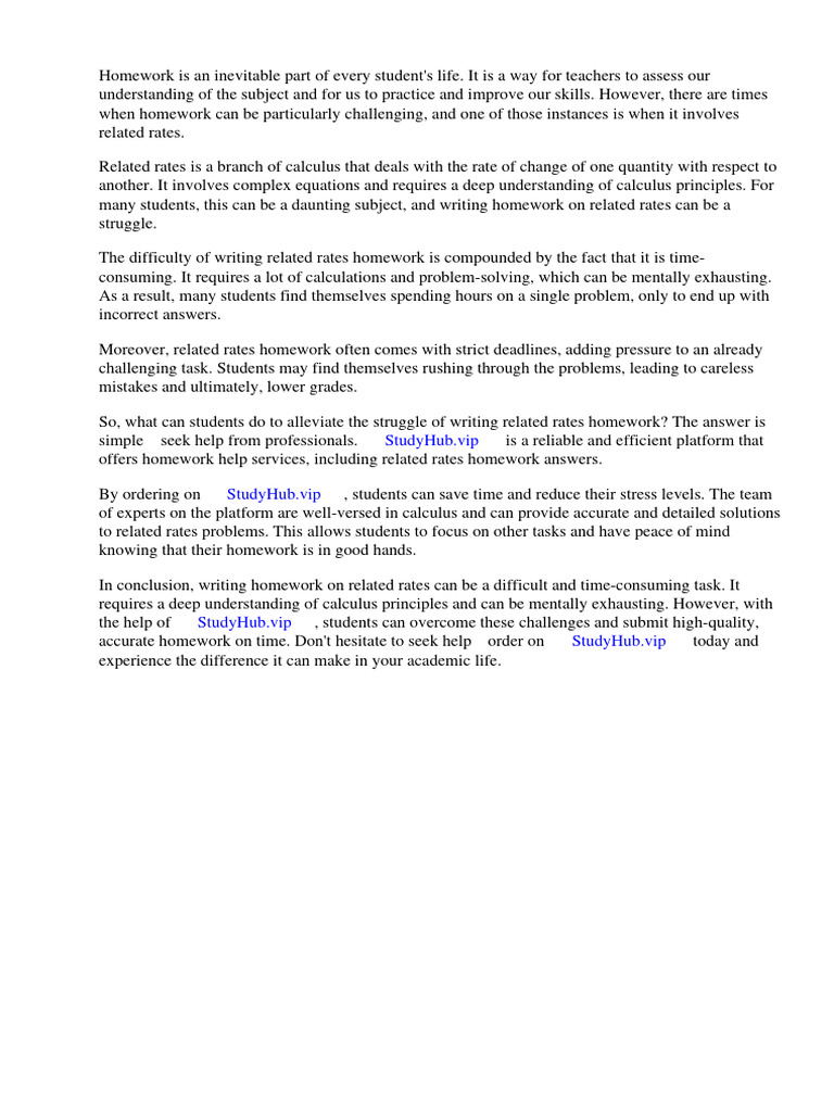 Related Rates Homework Answers | PDF | Homework | Ratio