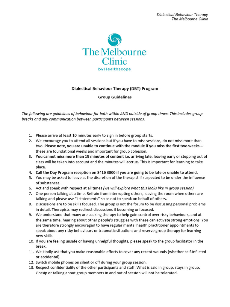 DBT Group Guidelines July23 Update | PDF | Dialectical Behavior Therapy ...